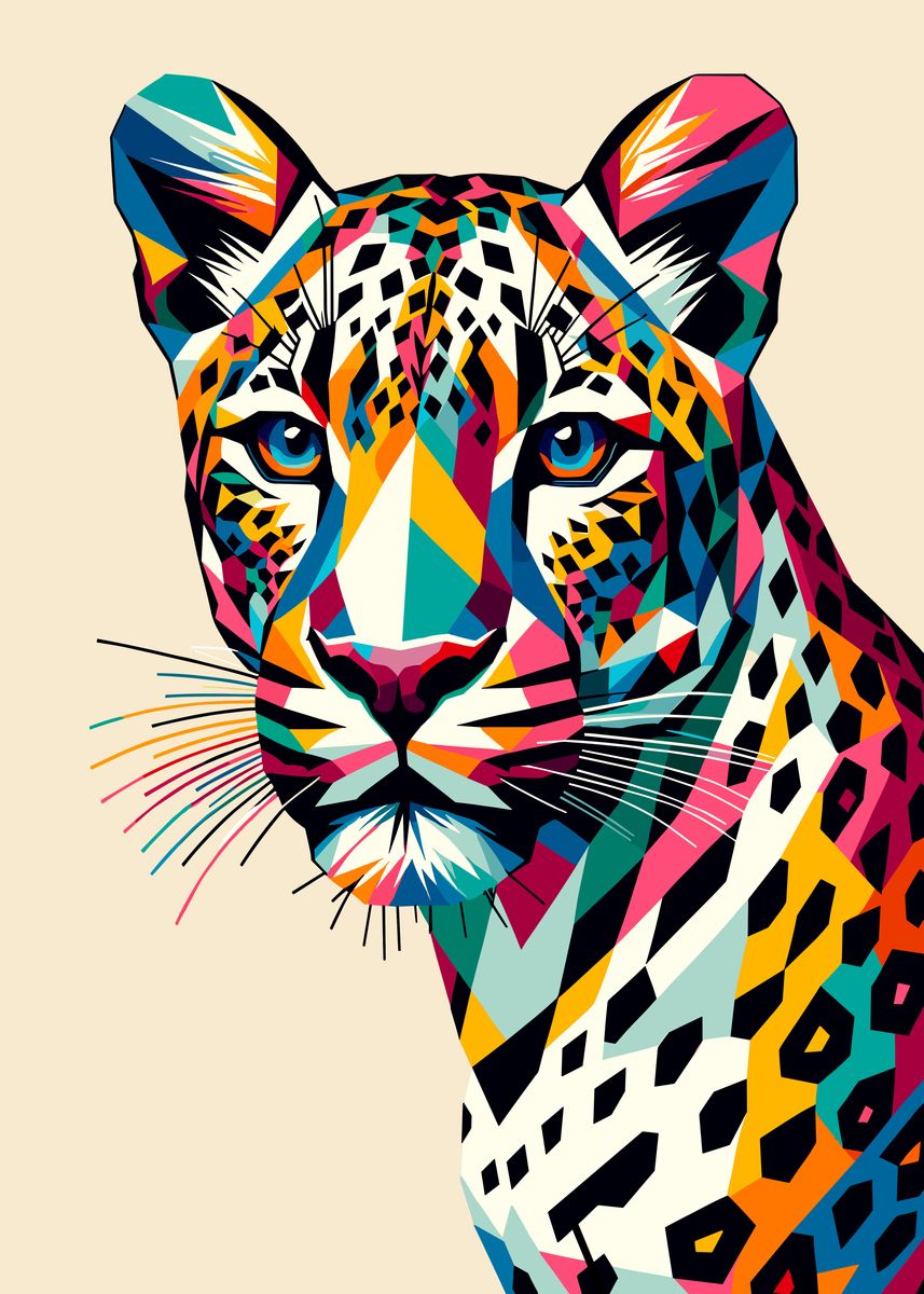 'Geometric Leopard Portrait wpap pop art colorful' Poster, picture ...