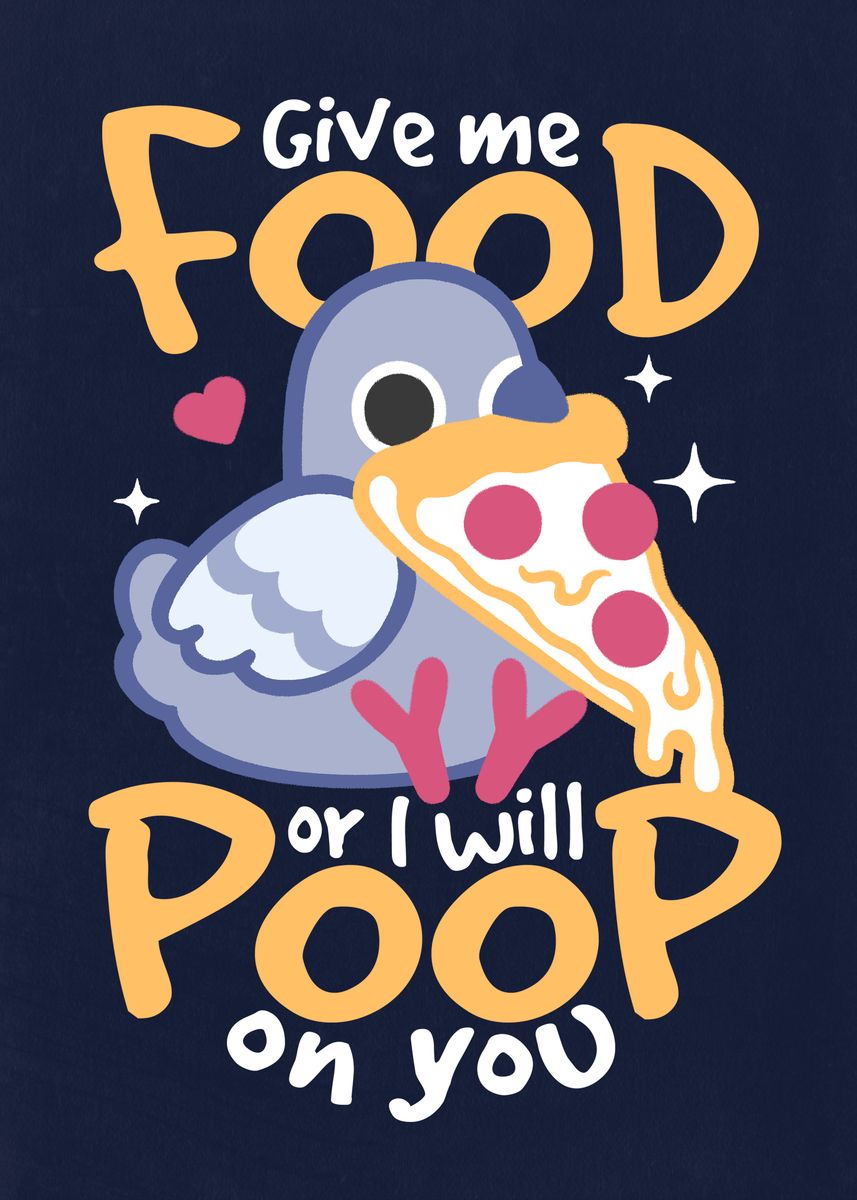 'Hungry Pigeon Pizza' Poster, picture, metal print, paint by NemiMakeit ...