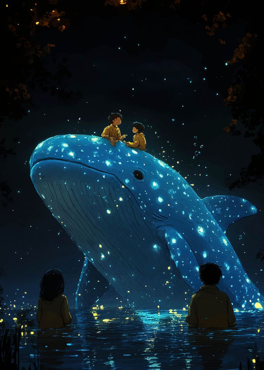 'Glowing Whale Night' Poster, picture, metal print, paint by Anjali ...