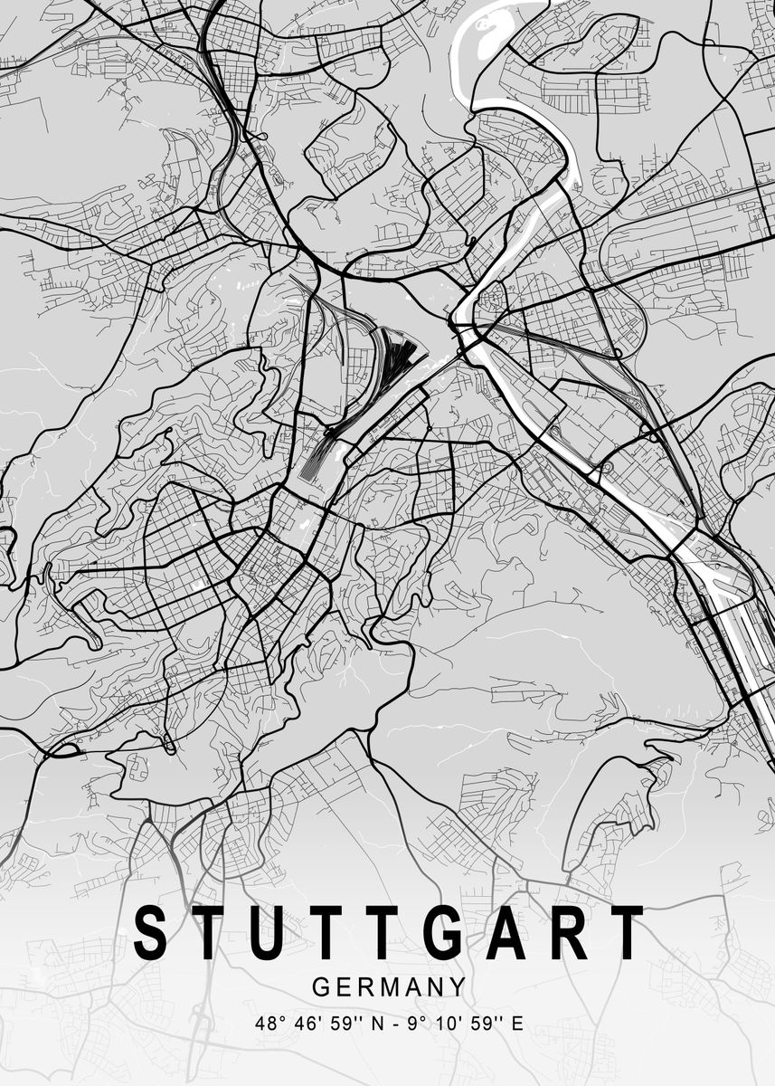 'Stuttgart Light Map' Poster, picture, metal print, paint by ...