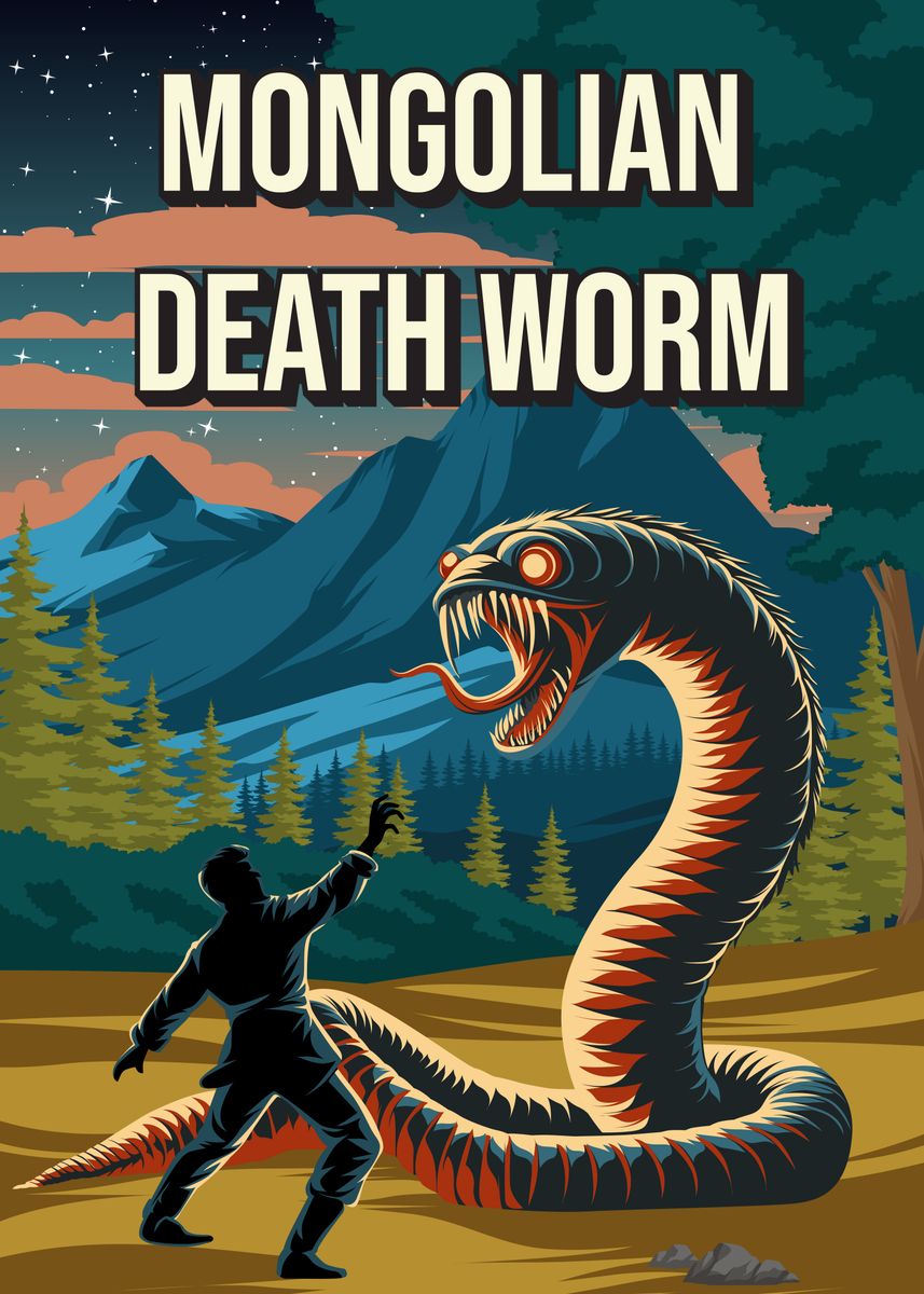 'Mongolian Death Worm Cryptid Travel Poster' Poster, picture, metal ...