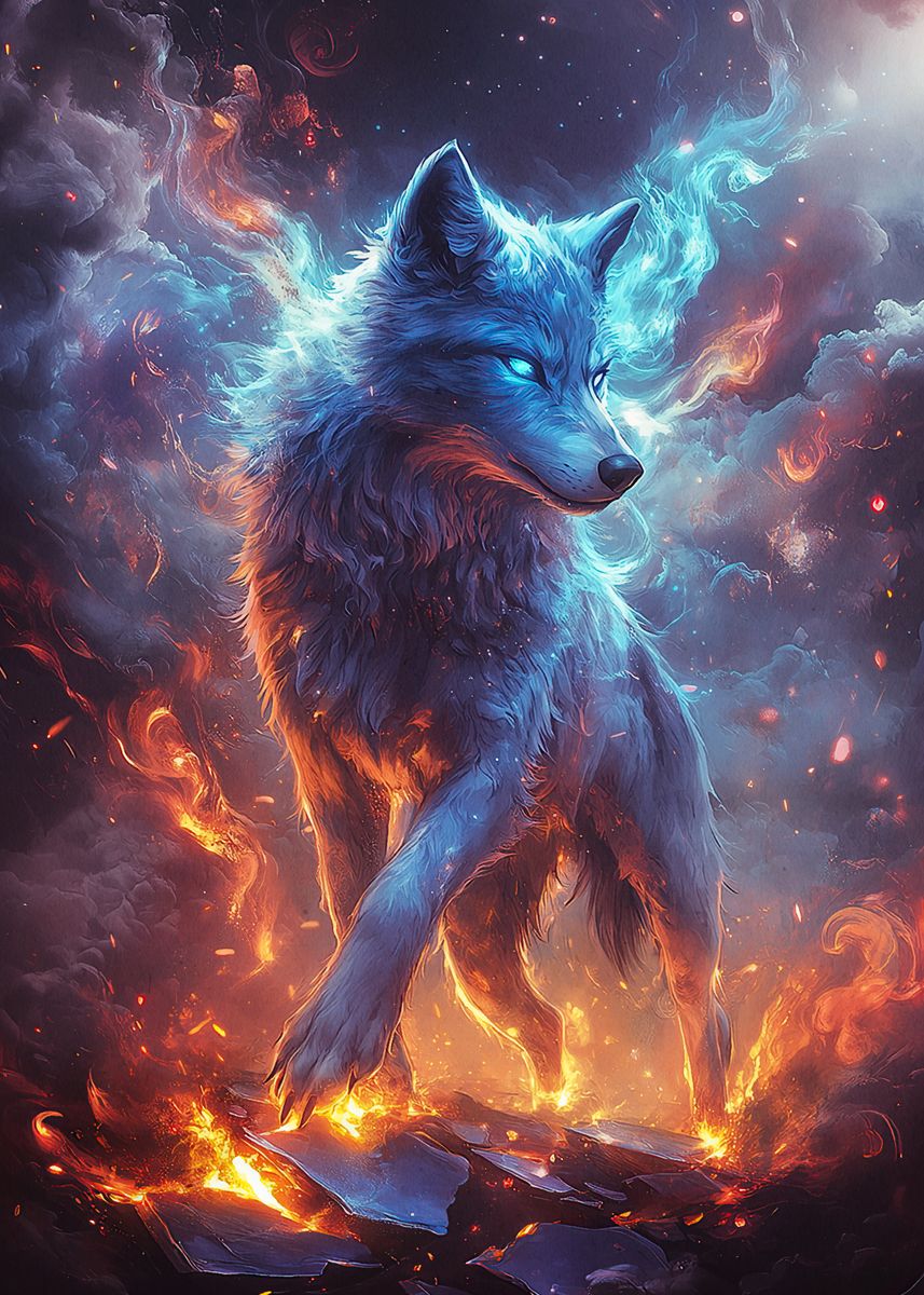 'Wolf of Fire and Ice' Poster, picture, metal print, paint by ...