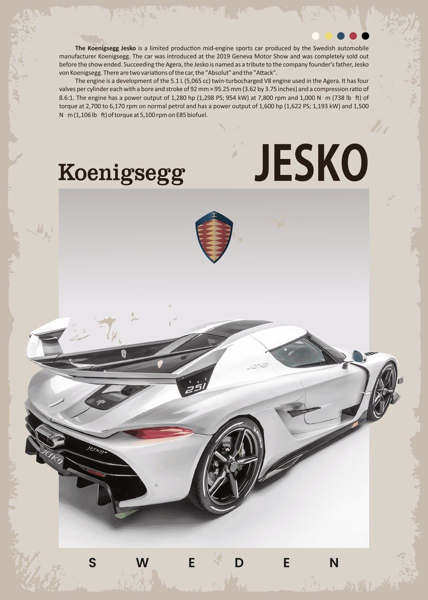 'Koenigsegg Jesko Supercar' Poster, picture, metal print, paint by ...