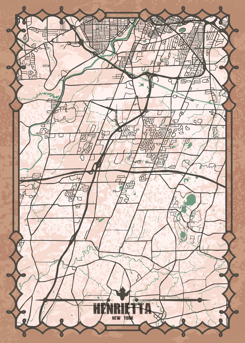 'Henrietta, New York Map' Poster, picture, metal print, paint by DE ...