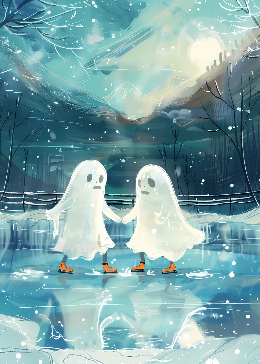 'Ghost couple Ice skating winter snow' Poster, picture, metal print ...