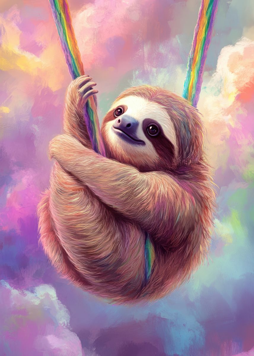 'Rainbow Sloth' Poster, picture, metal print, paint by Beggye | Displate