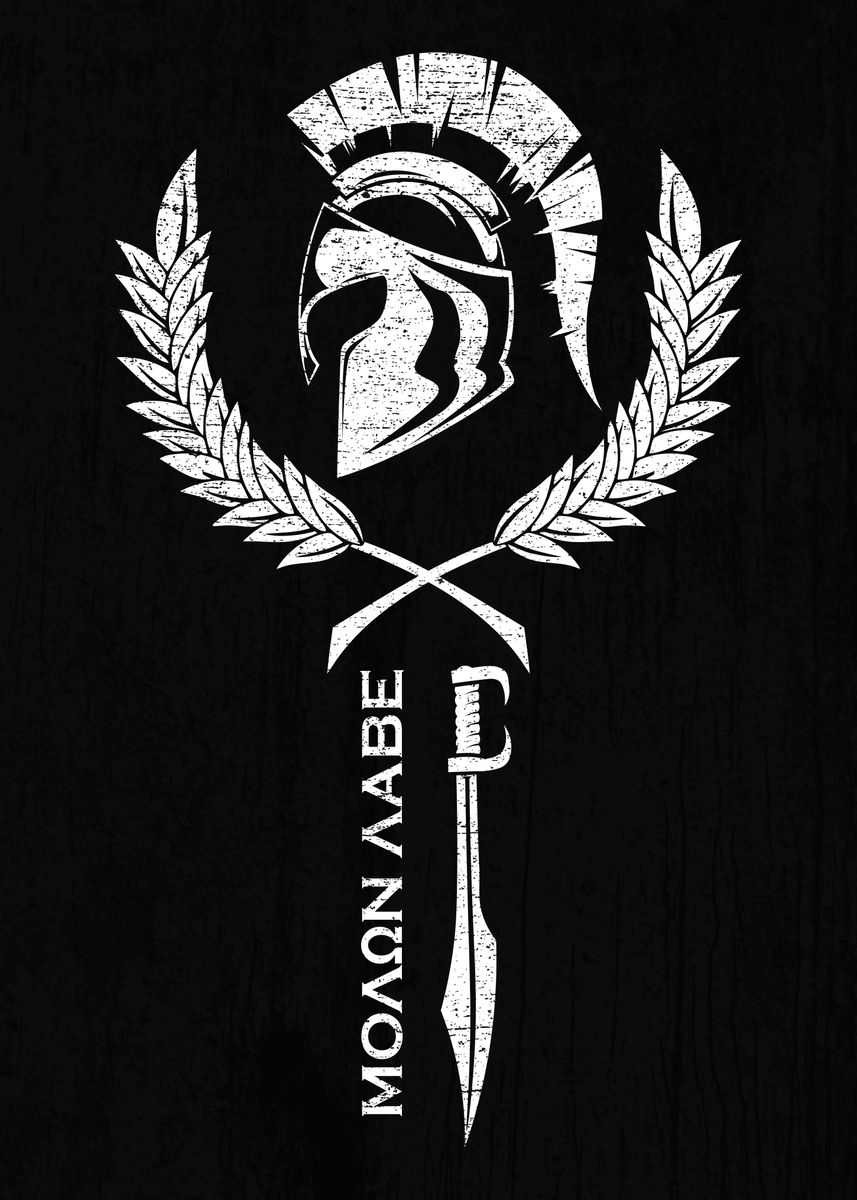 'Spartan Helmet & Sword - Molon Labe' Poster, picture, metal print, paint by pixelbull Medieval ...