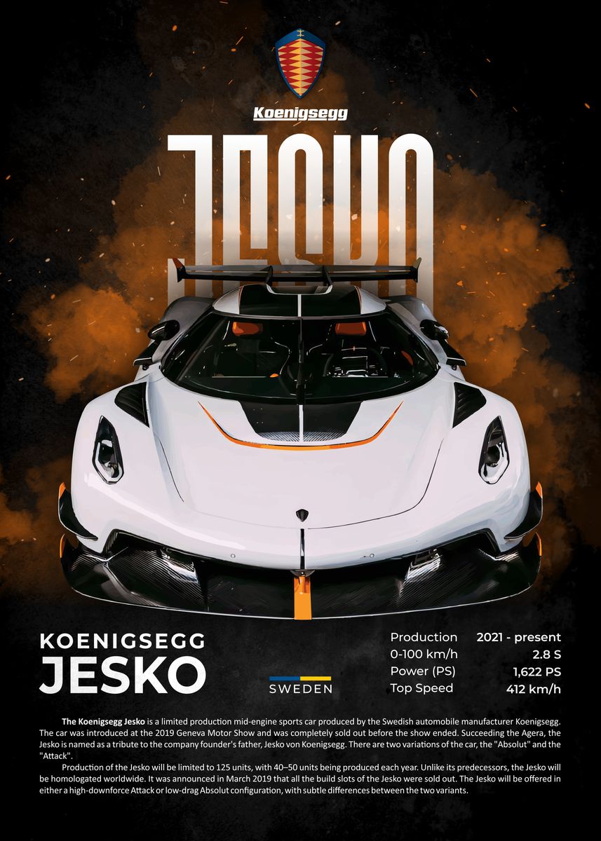 'Koenigsegg Jesko Supercar' Poster, picture, metal print, paint by Joko ...