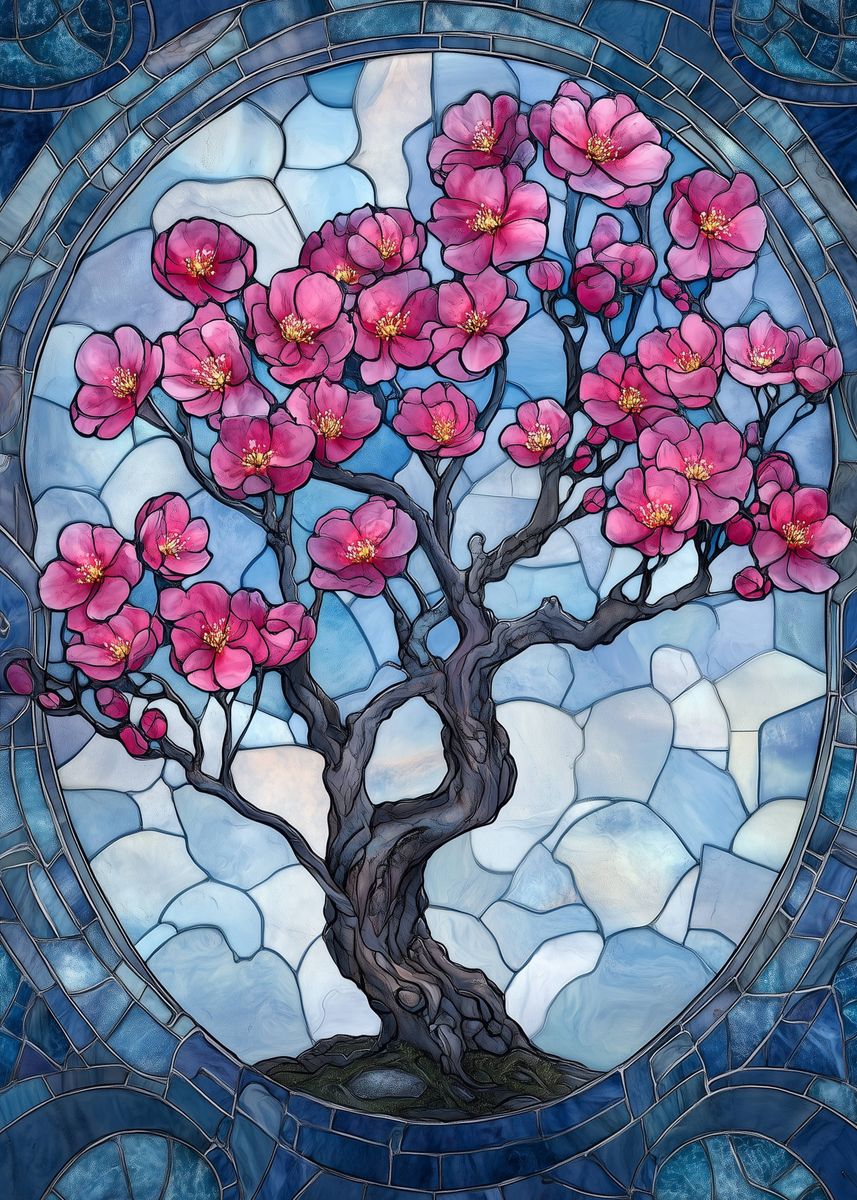'Blossoming Wisdom: A Stained Glass Cherry Blossom Tree' Poster ...