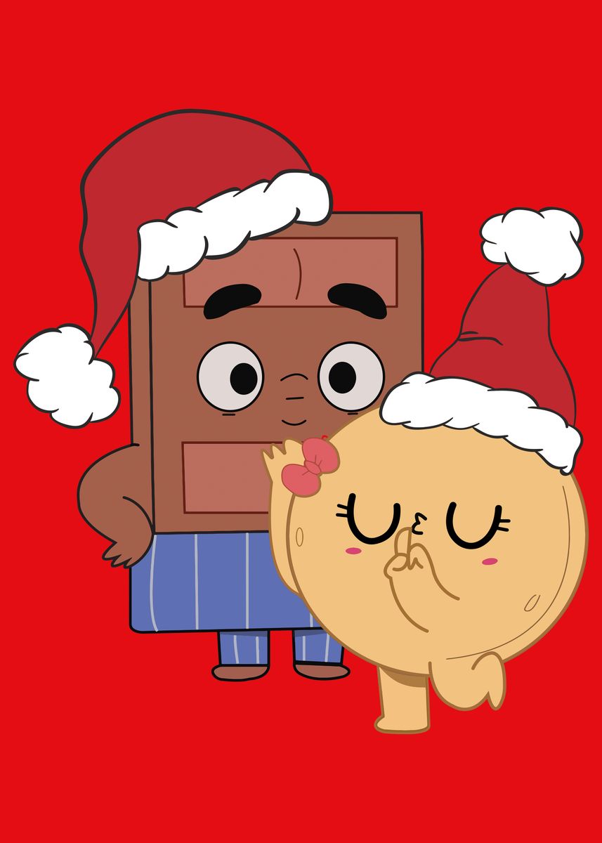 'Sweet Holiday Vibes Choco And Pancake in Christmas Hats ' Poster ...
