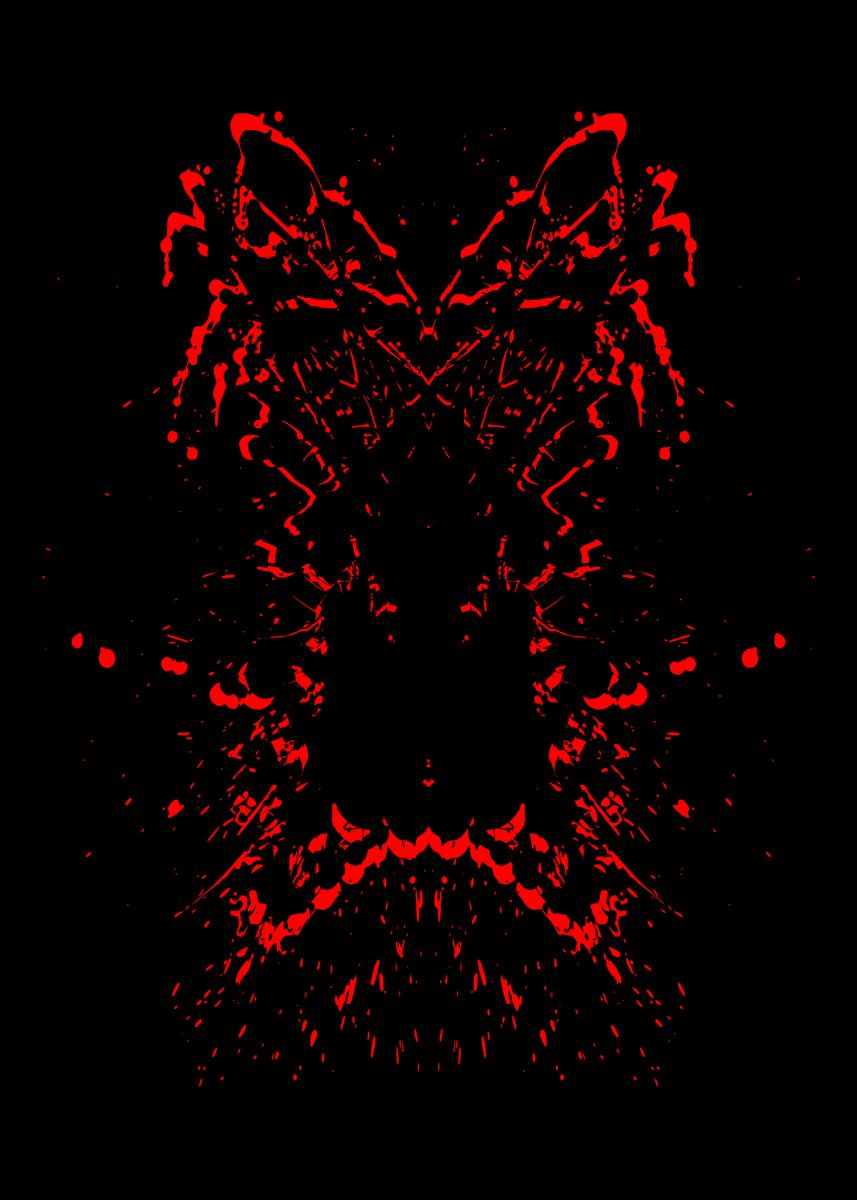 'Rorschach Red Ink Splatter' Poster, picture, metal print, paint by Samsara Art | Displate