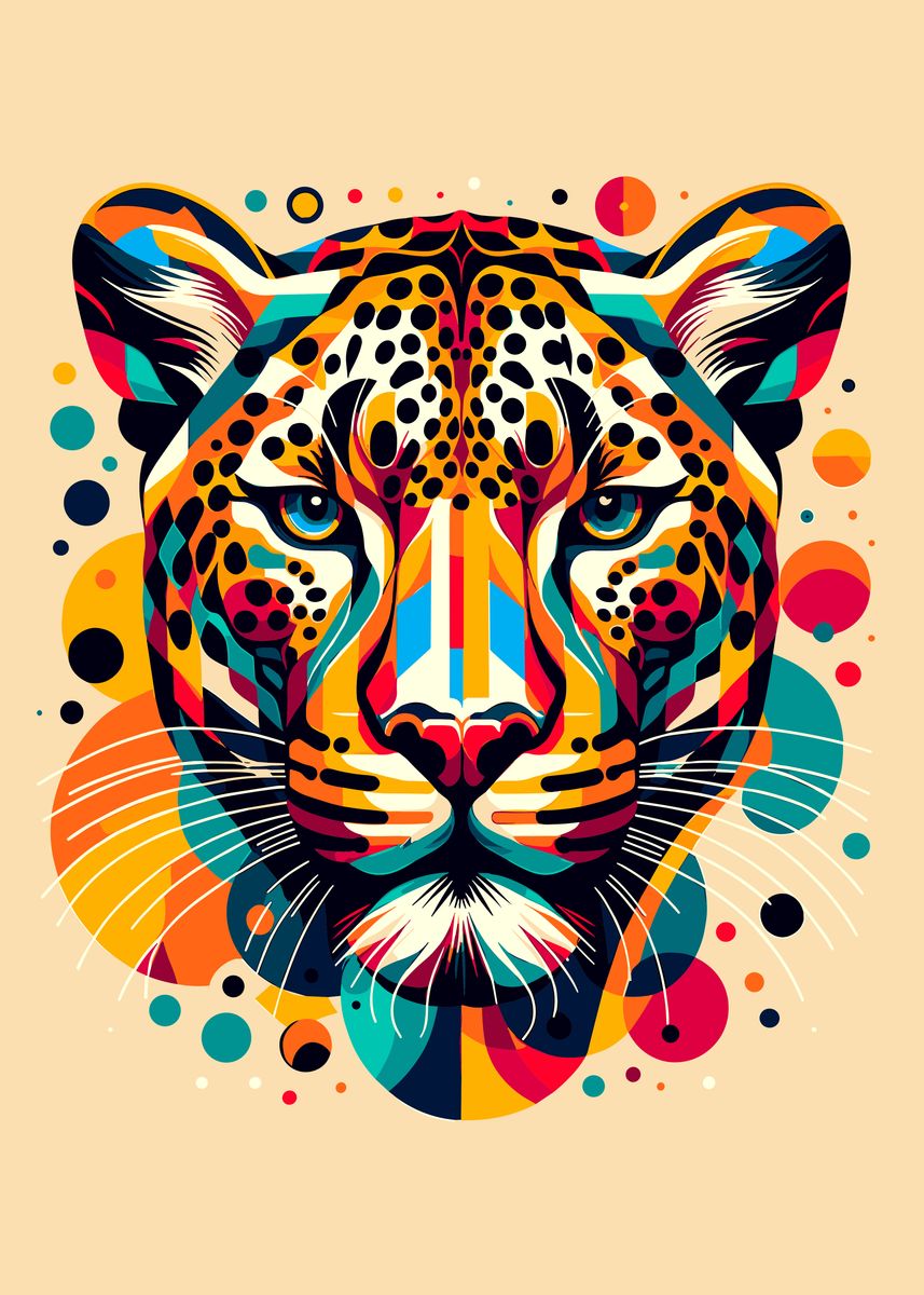 'Leopard Portrait wpap colorful' Poster, picture, metal print, paint by ...