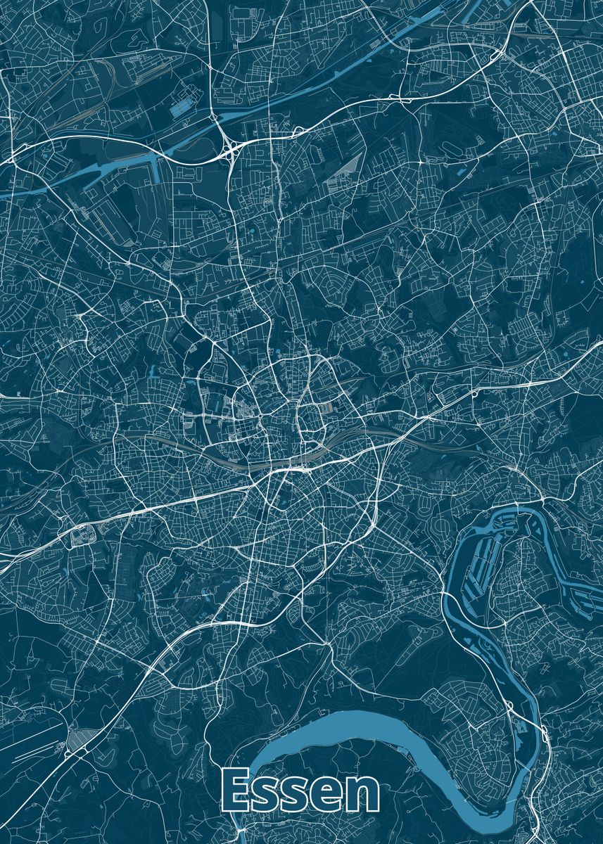'Essen City Map' Poster, picture, metal print, paint by Sam Kal | Displate