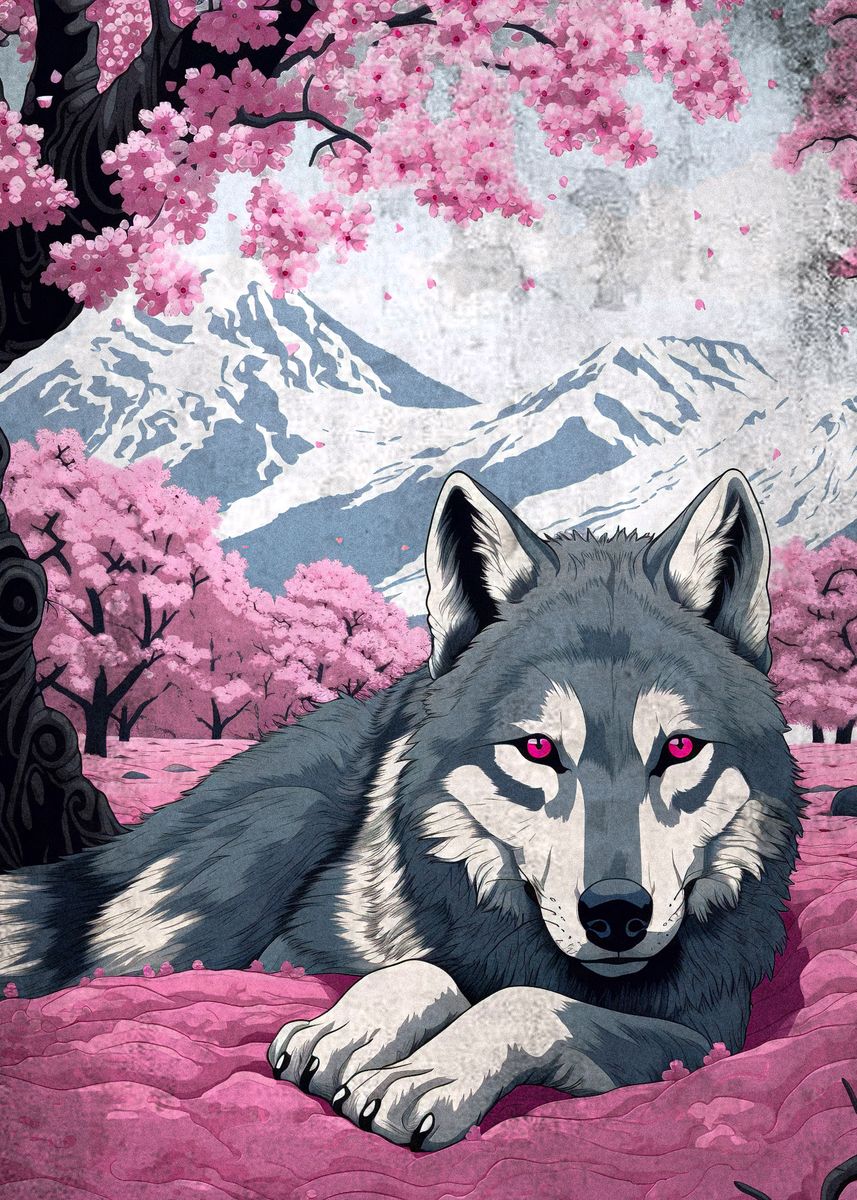 'Wolf Cherry Blossom ' Poster, picture, metal print, paint by ...