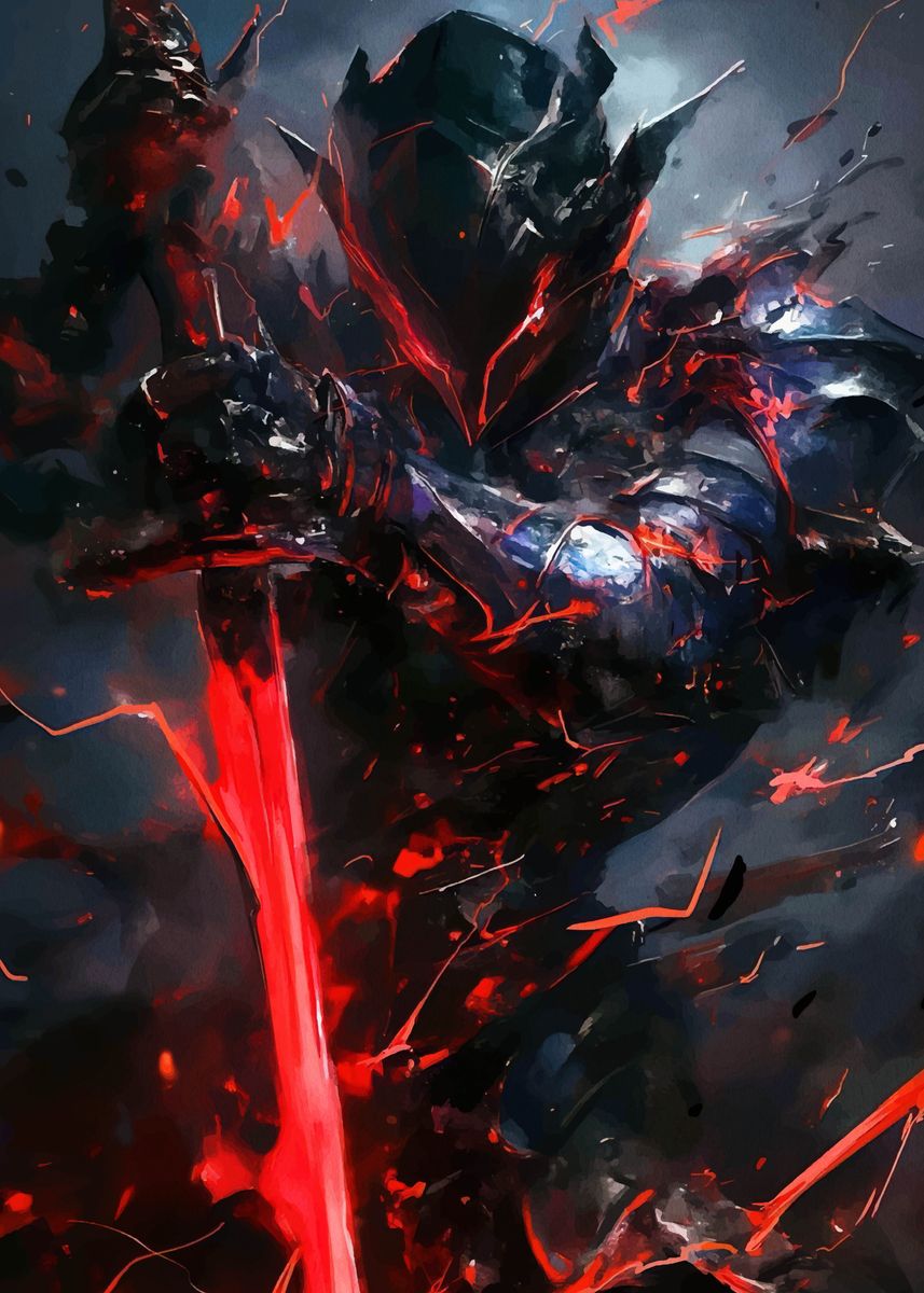 'Dark Knight with Red Sword' Poster, picture, metal print, paint by ...