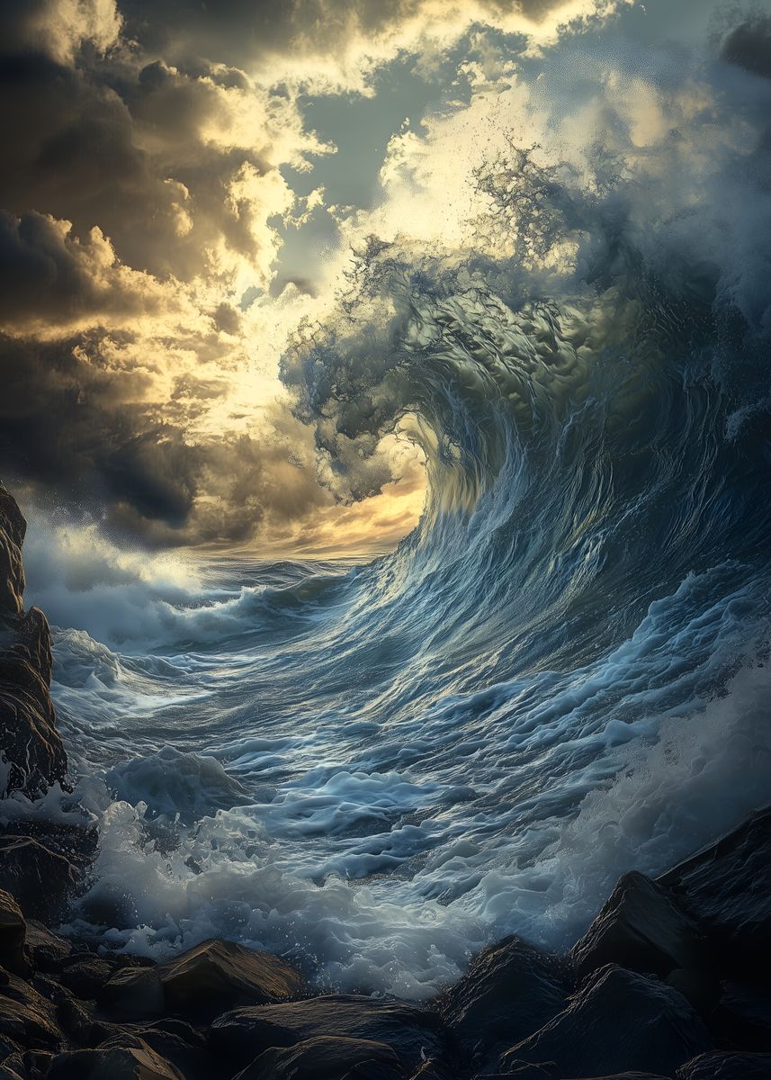 'Giant Wave Crashing' Poster, picture, metal print, paint by AI Art ...