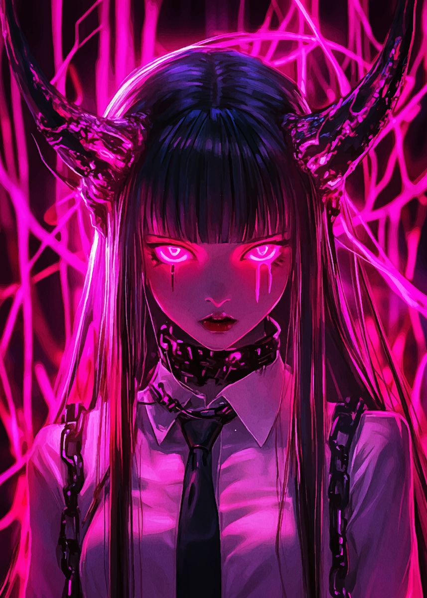 'Pink Demon Girl' Poster, picture, metal print, paint by Zarah Larson ...