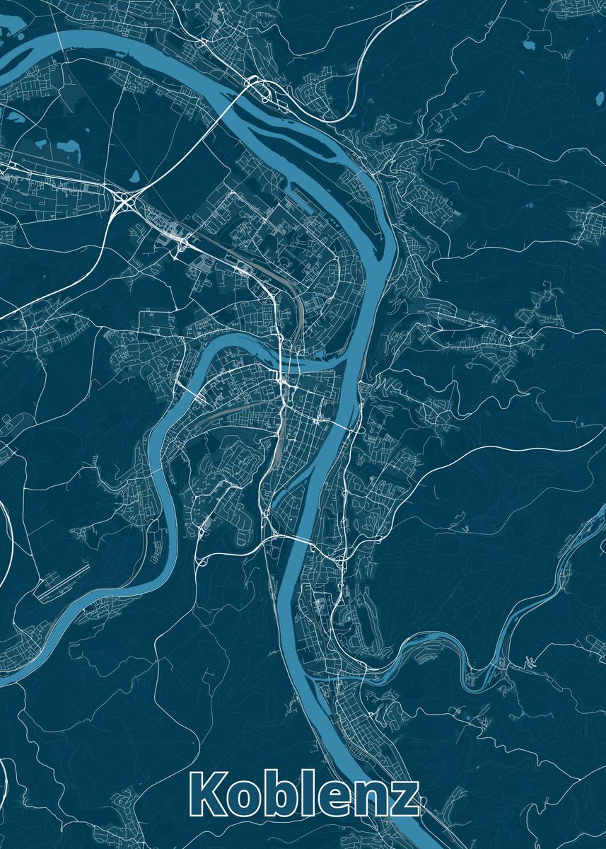 'Koblenz City Map' Poster, picture, metal print, paint by Sam Kal ...
