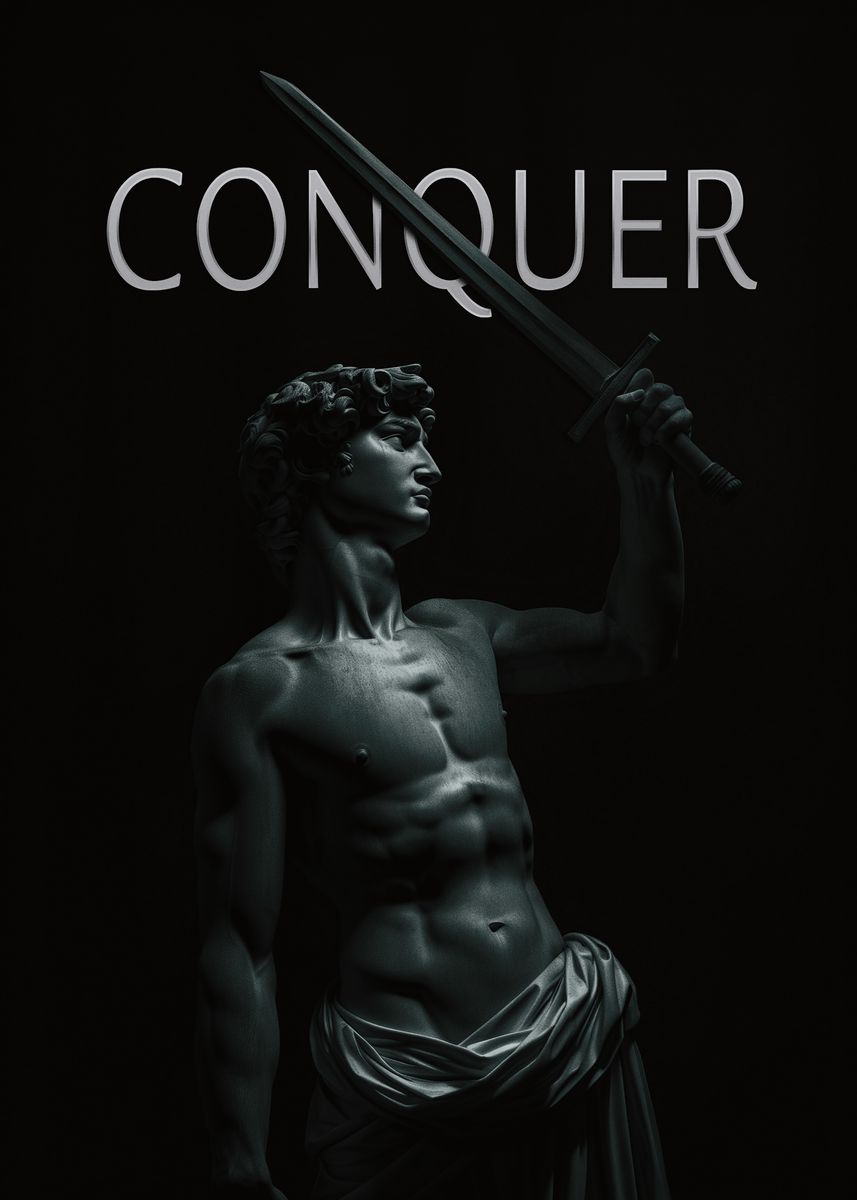 'Conquer - Statue with Sword' Poster, picture, metal print, paint by ...