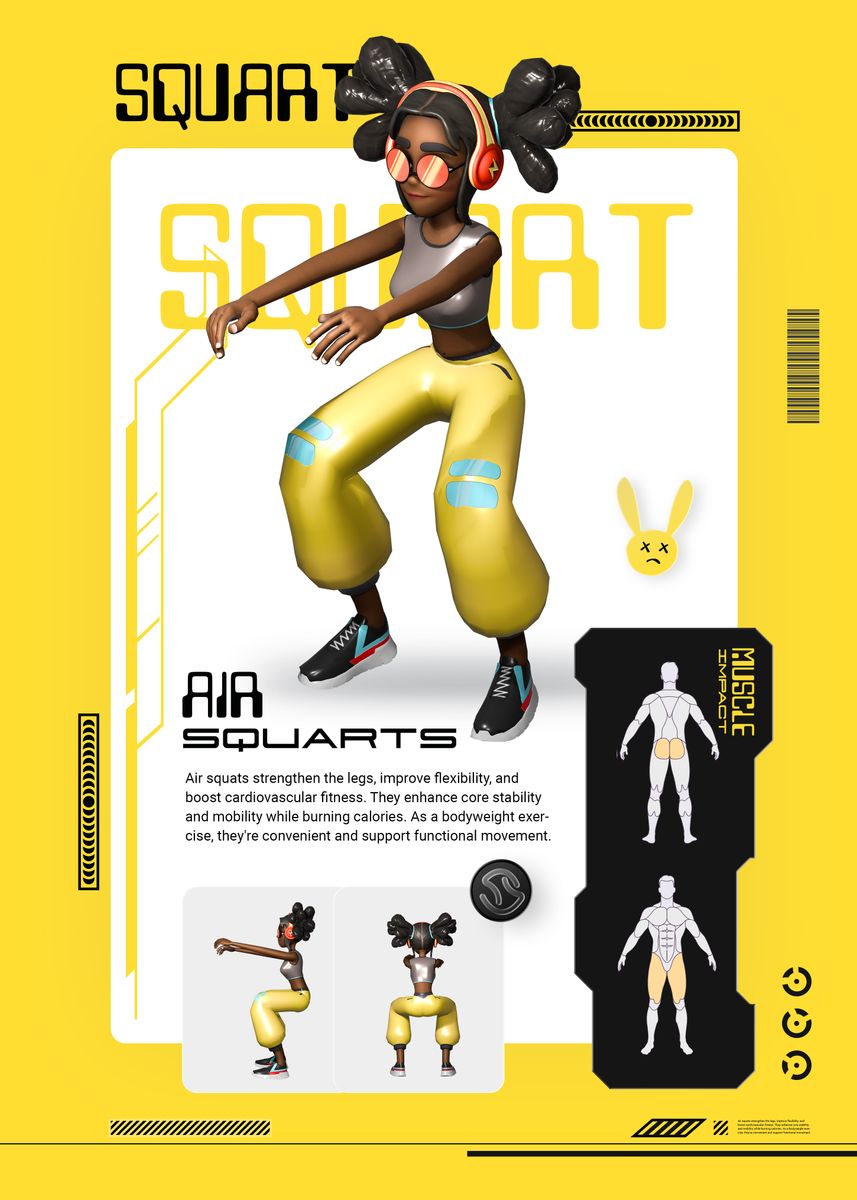 'Air Squats Workout Illustration' Poster, picture, metal print, paint ...