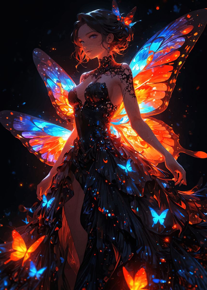 'Anime Butterfly Girl' Poster, picture, metal print, paint by Vivek ...