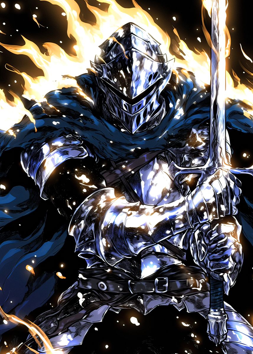 'Fiery Knight in flame' Poster, picture, metal print, paint by | Displate