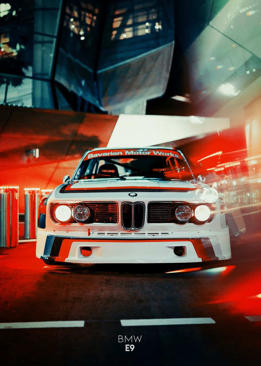 'BMW E9 Racing Poster' Poster, picture, metal print, paint by Mehdi ...