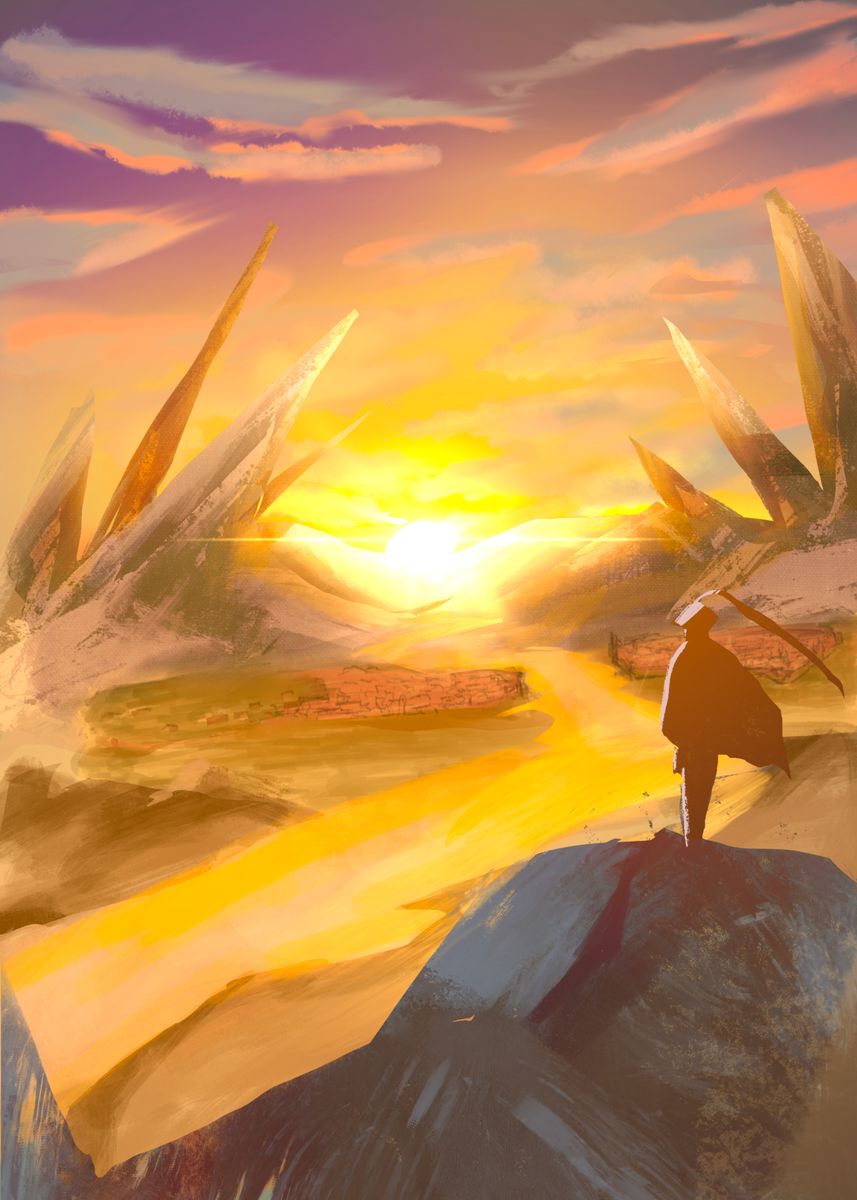 'Sunset in a Fantasy Landscape' Poster, picture, metal print, paint by ...