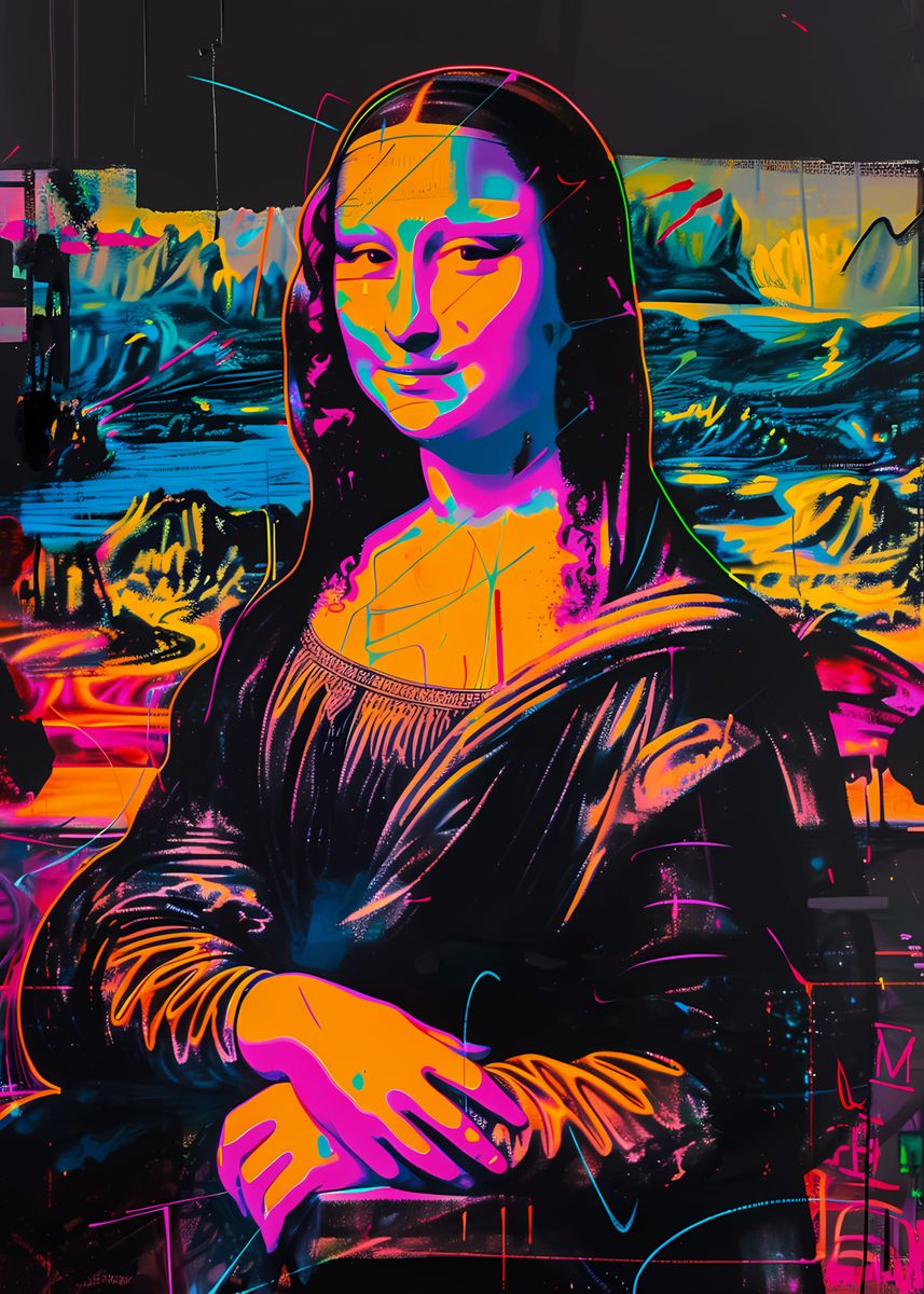 'Neon Mona Lisa' Poster, picture, metal print, paint by K3xiao | Displate