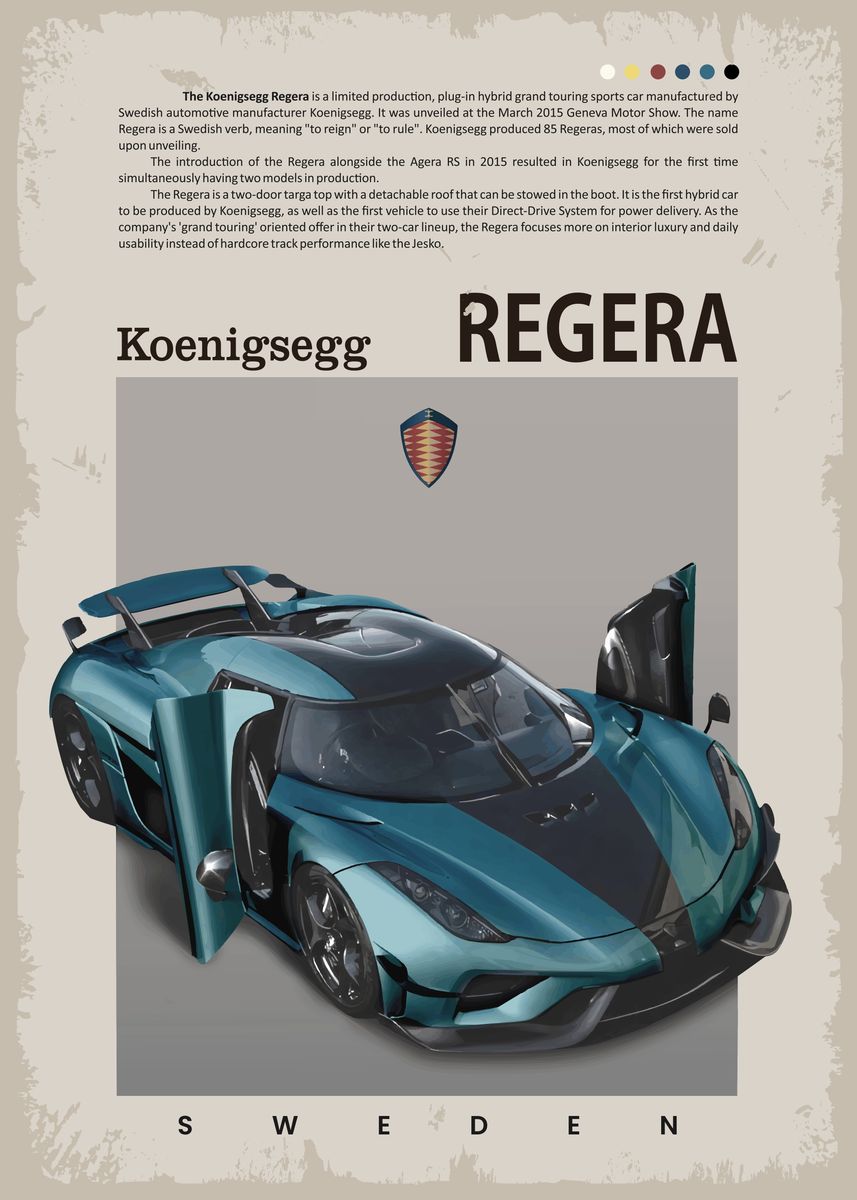 'Koenigsegg Regera Supercar retro' Poster, picture, metal print, paint ...