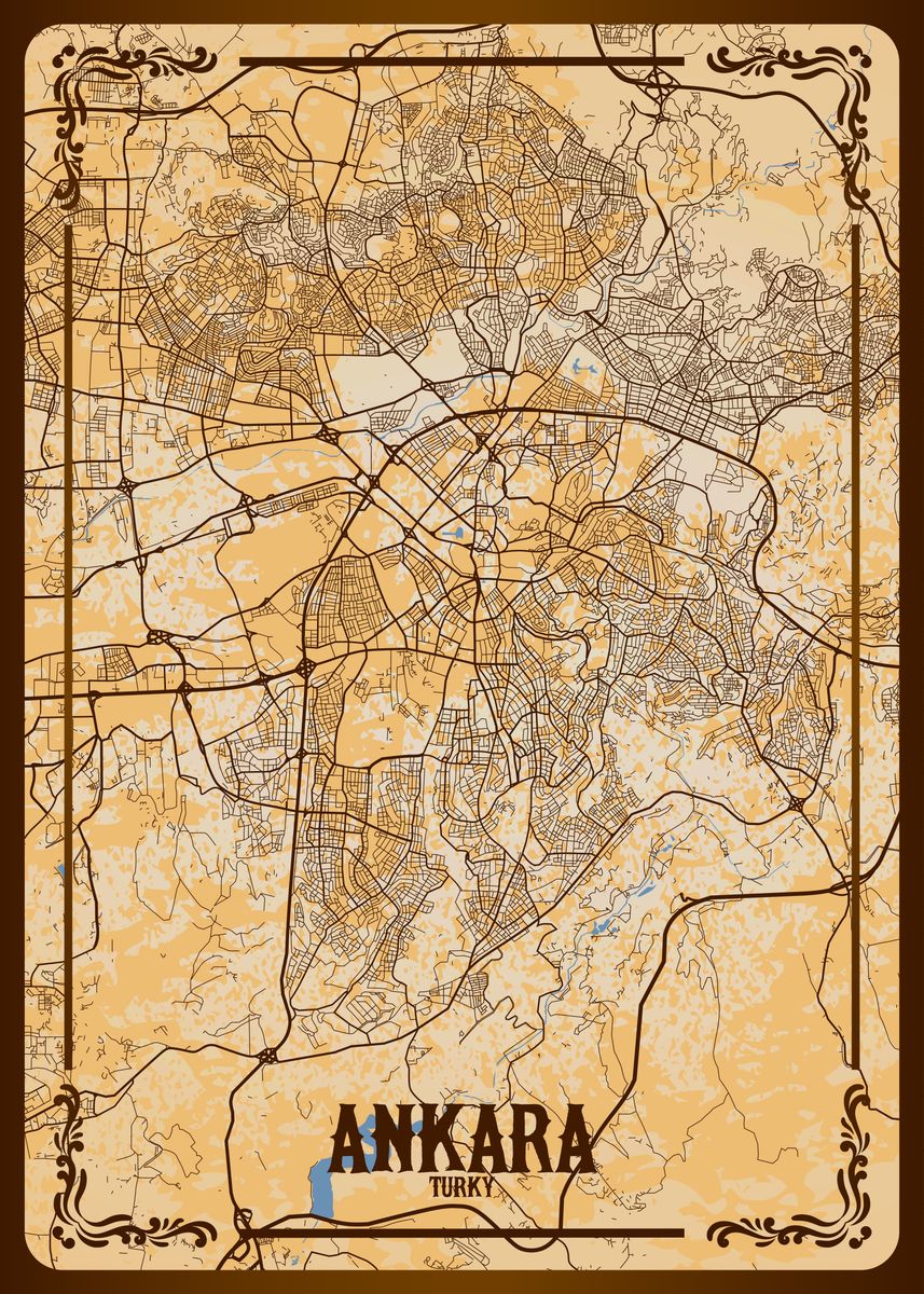 'Ankara City Map' Poster, picture, metal print, paint by Ibrohim Studio II | Displate