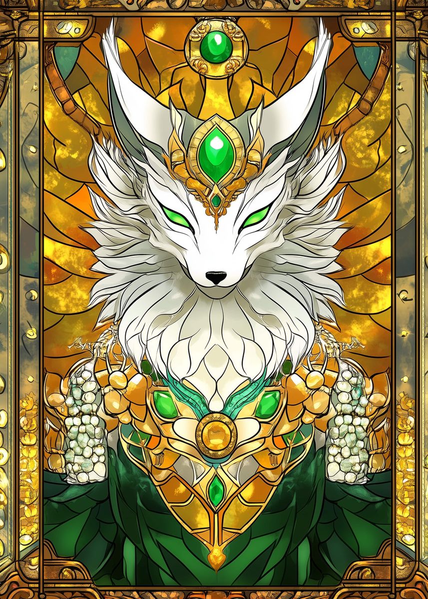 'Regal Fox: Crowned in Stained Glass' Poster, picture, metal print ...