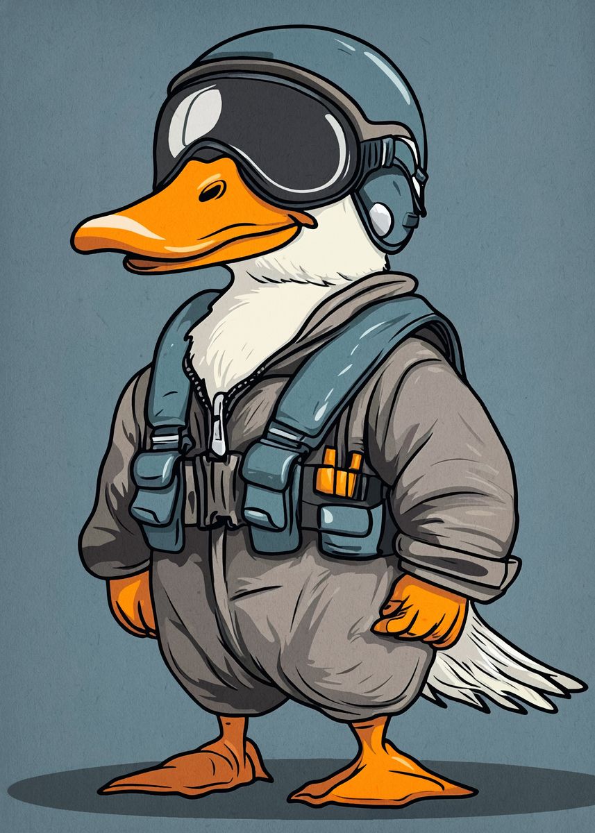 'Duck Pilot Cartoon' Poster, picture, metal print, paint by Johnnie ...