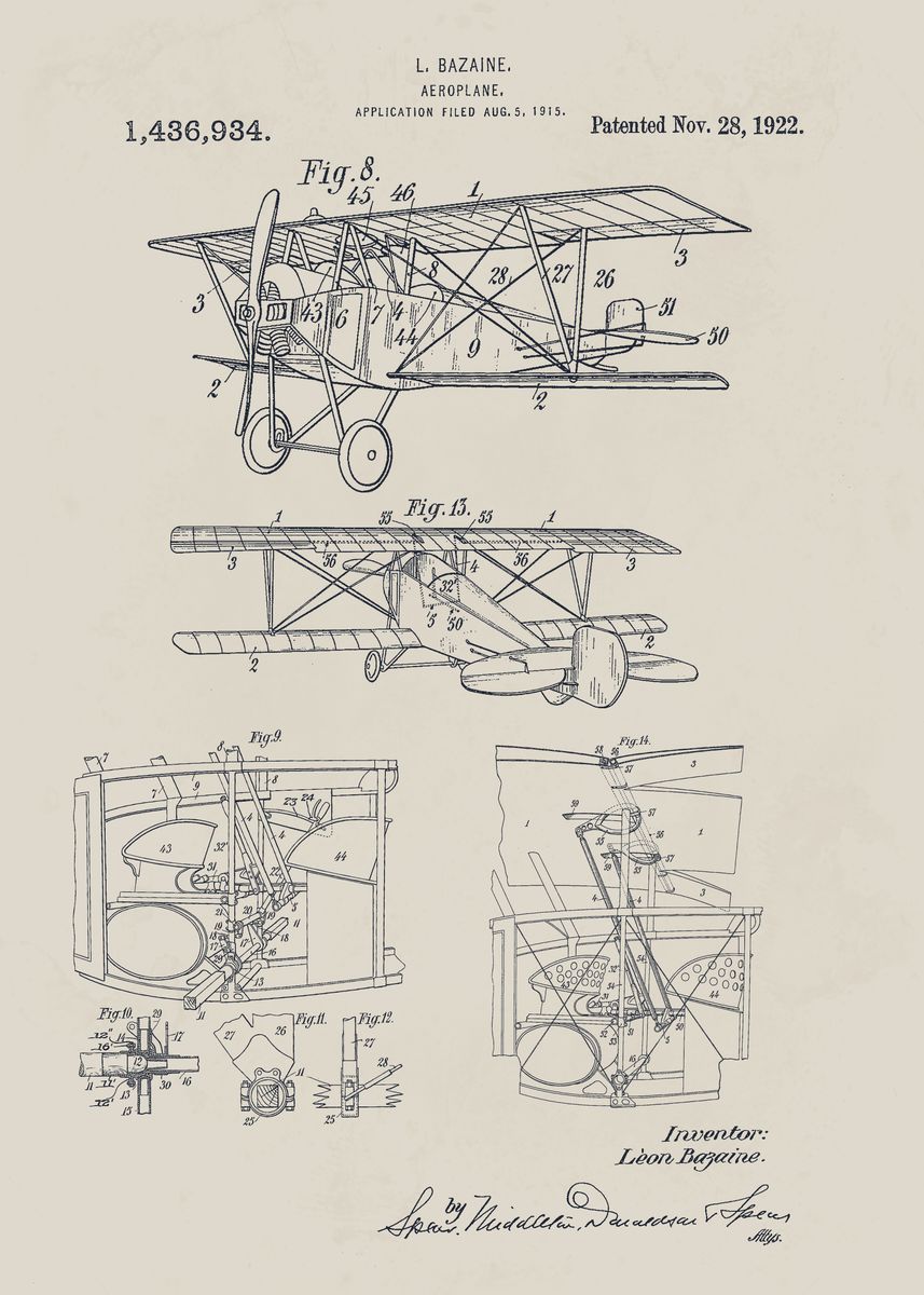 'Vintage Airplane Patent' Poster, picture, metal print, paint by ...