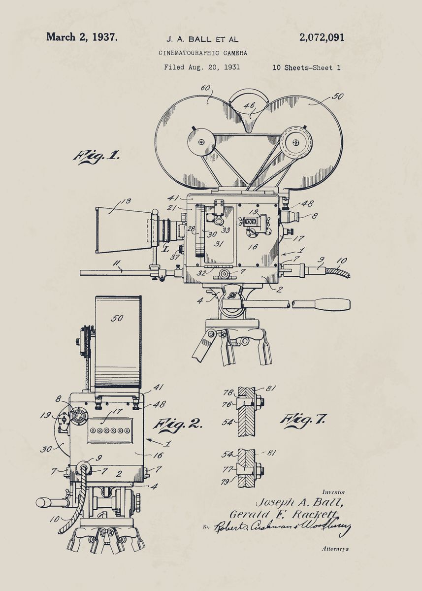 '1937 Film Camera Patent' Poster, picture, metal print, paint by ...