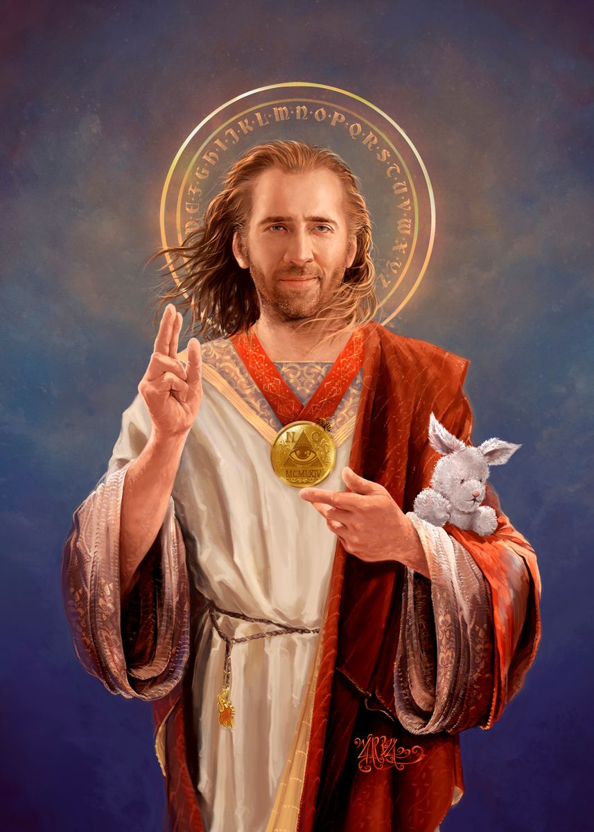 'Nicolas Cage as Jesus' Poster, picture, metal print, paint by Vincent ...