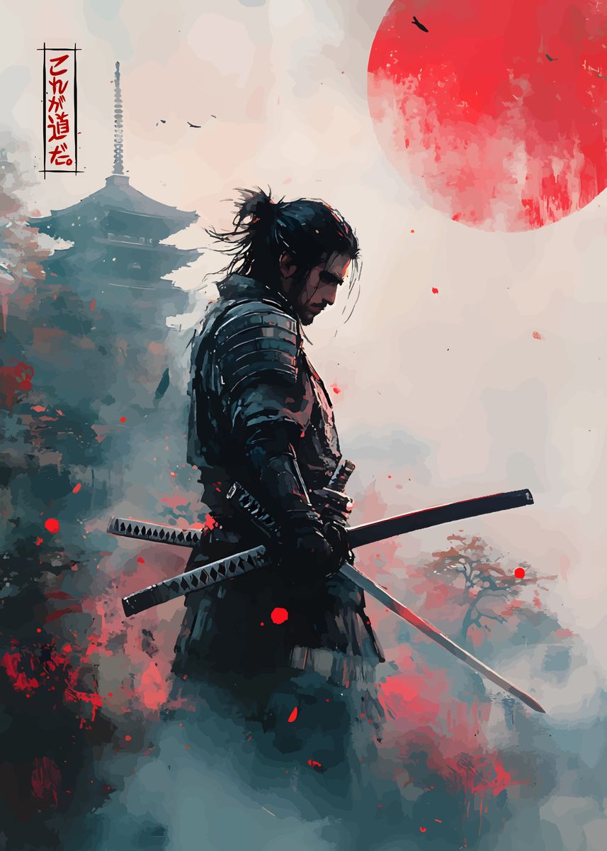 'Samurai Under Red Moon' Poster, picture, metal print, paint by kholaio ...