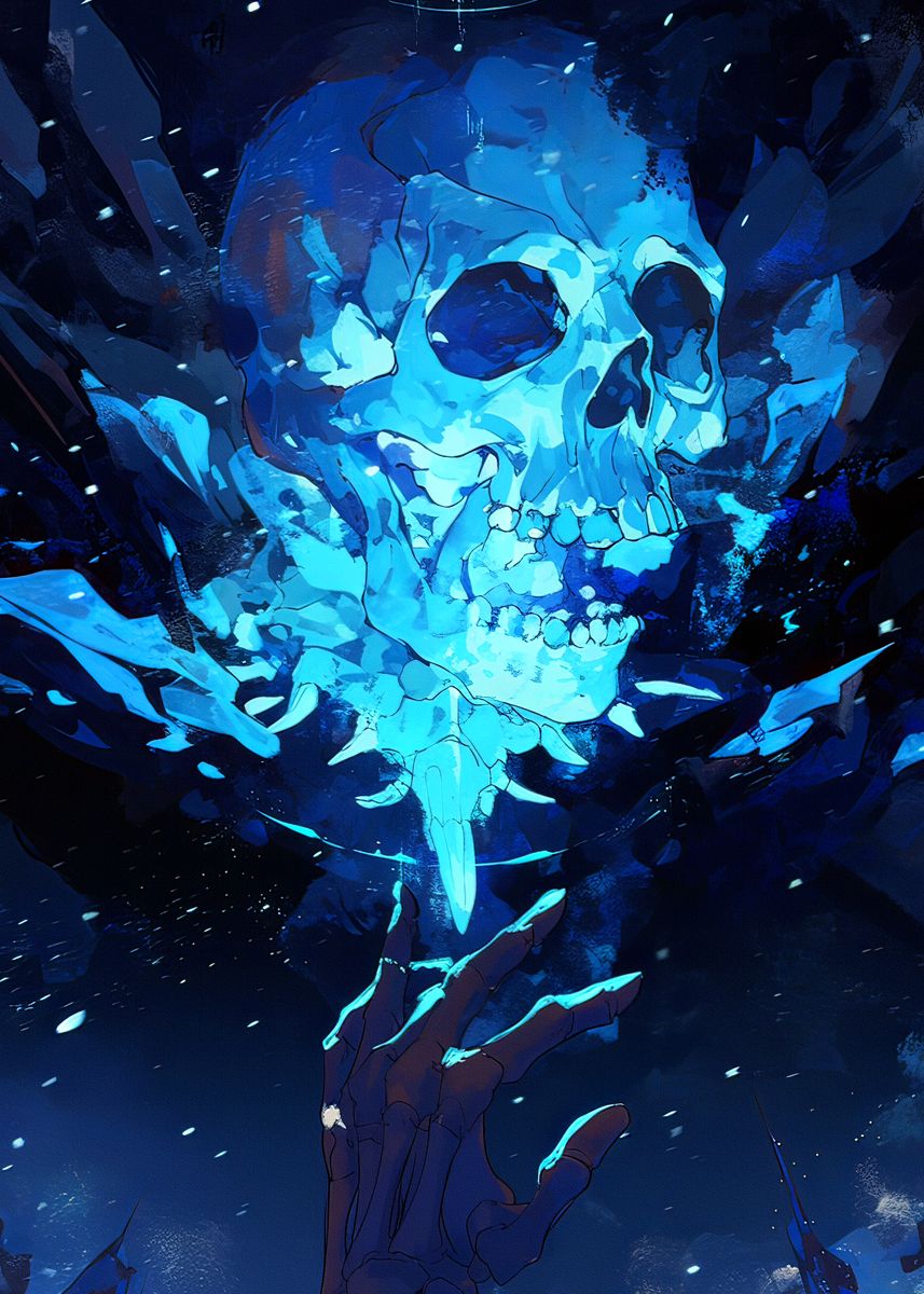 'Blue Skull Illustration' Poster, picture, metal print, paint by | Displate