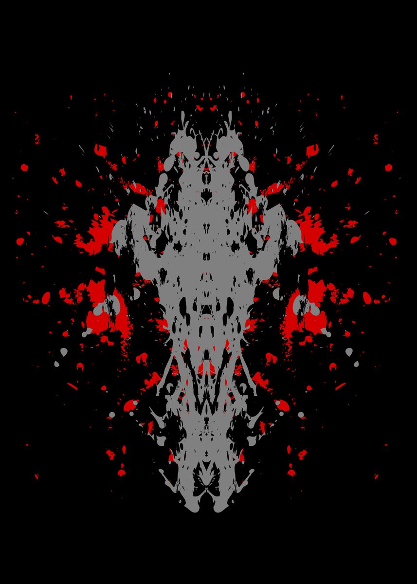 'Rorschach Red and Grey Ink Blot' Poster, picture, metal print, paint ...