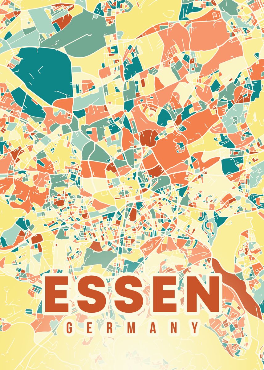 'Colorful Essen City Map' Poster, picture, metal print, paint by | Displate