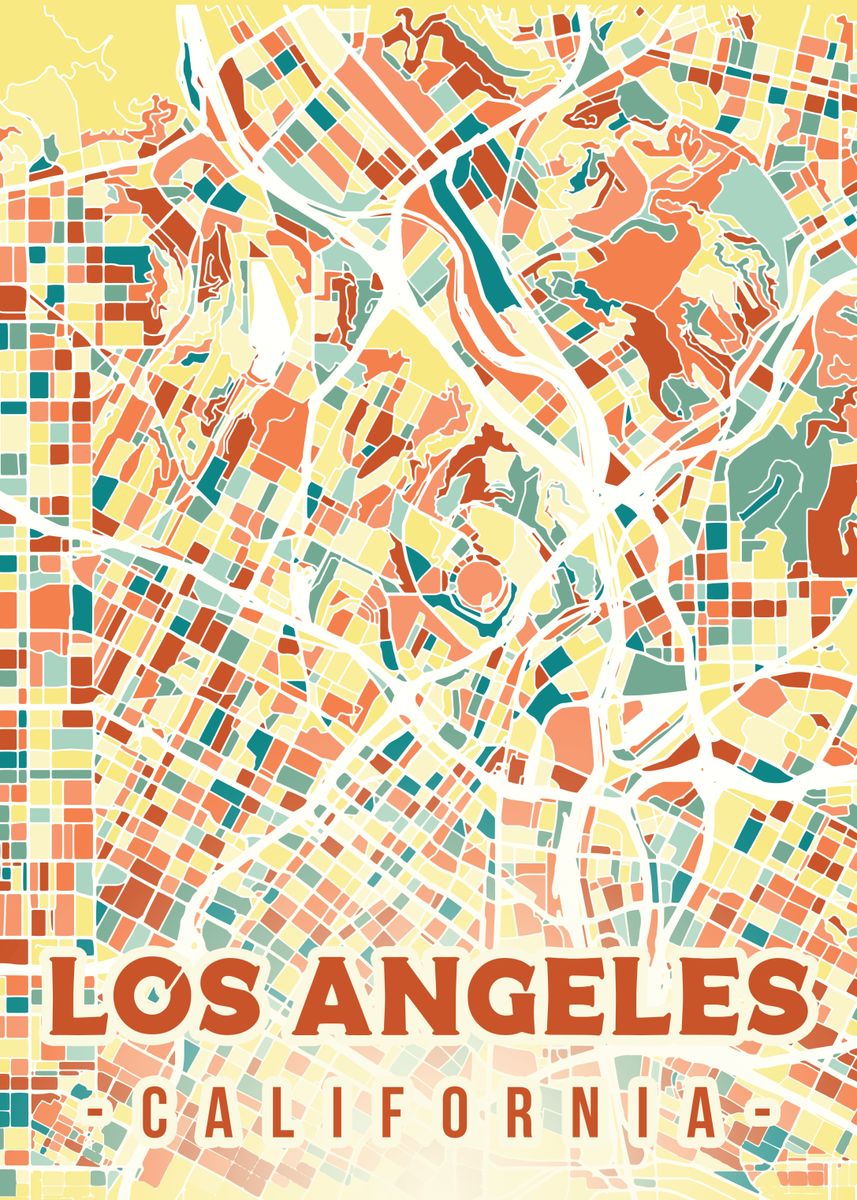 'Colorful Los Angeles City Map' Poster, picture, metal print, paint by ...