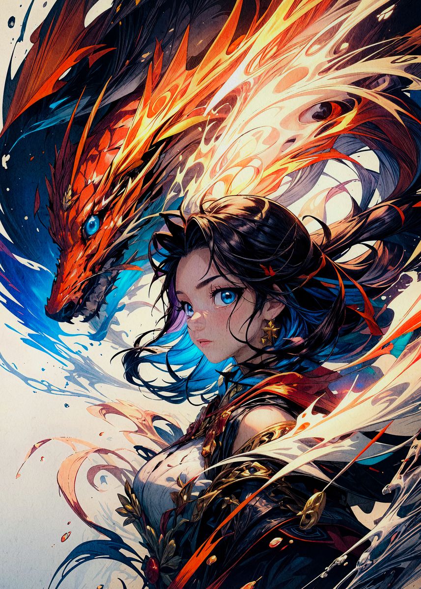 'Anime Girl Dragon' Poster, picture, metal print, paint by Oisin ...