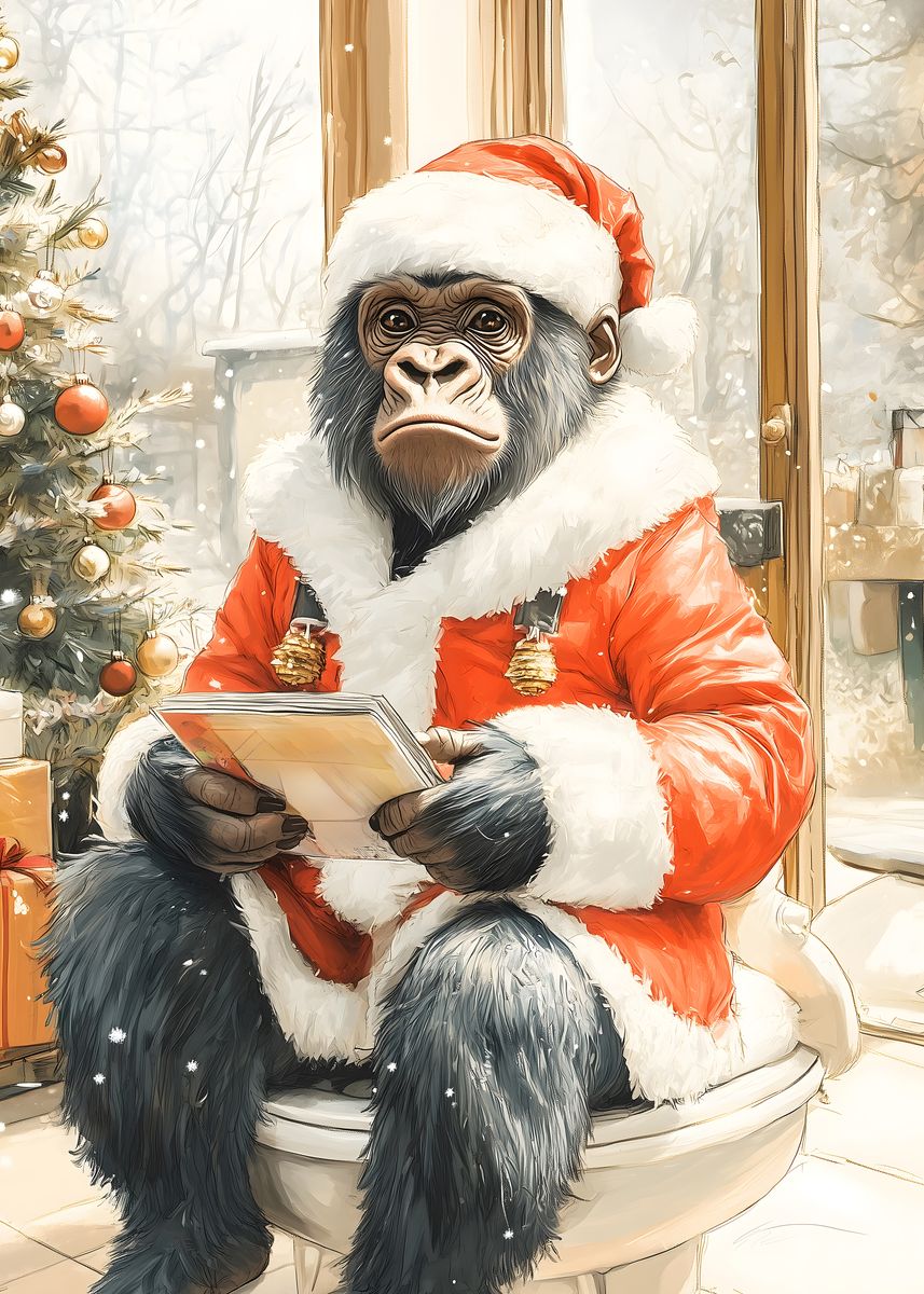 'Gorilla Santa Claus' Poster, picture, metal print, paint by Joshua T ...
