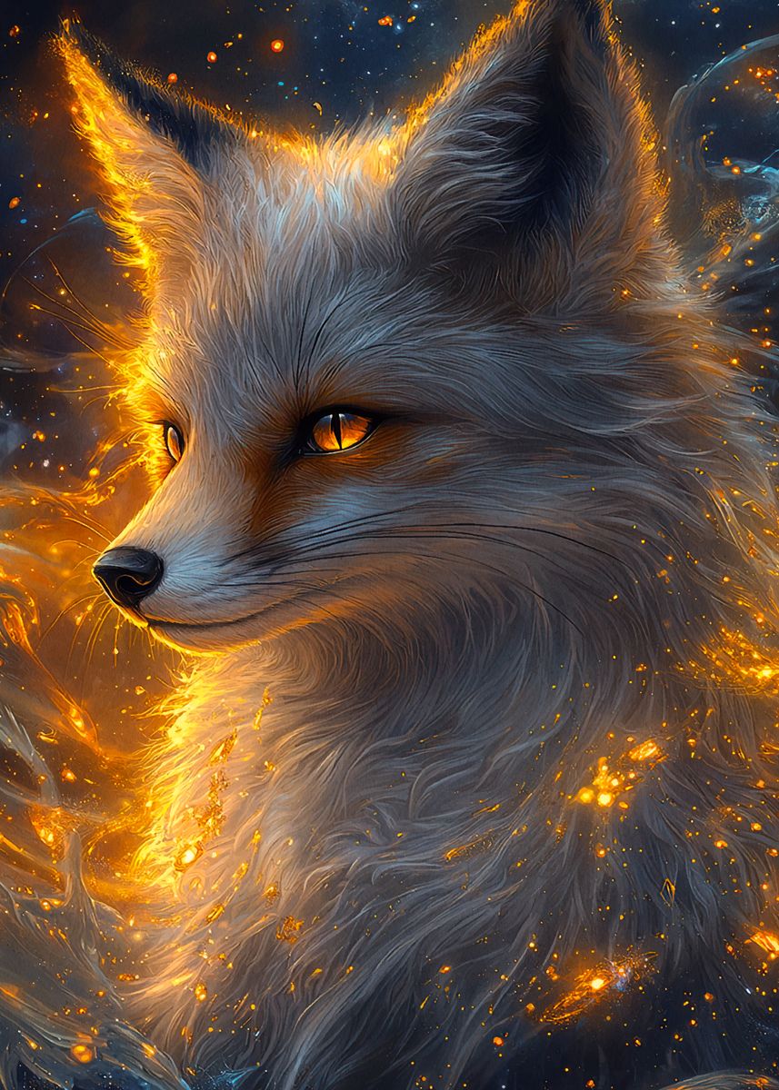 'Fiery Fox Portrait' Poster, picture, metal print, paint by MeliaMartyn ...
