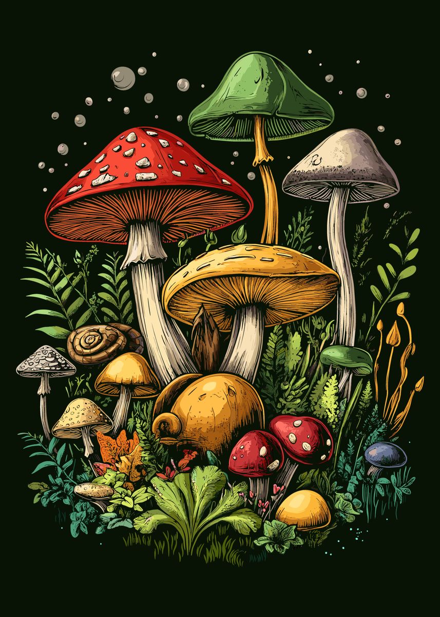 'Goblincore - Mushrooms' Poster, picture, metal print, paint by ...