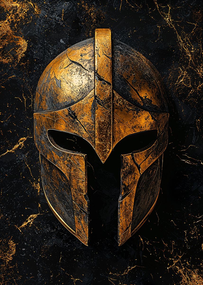 'Golden Spartan Helmet' Poster, picture, metal print, paint by ...