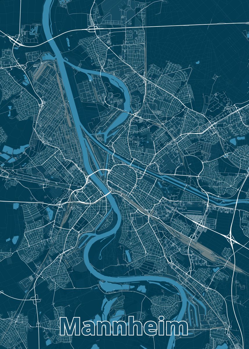 'Mannheim City Map' Poster, picture, metal print, paint by Sam Kal ...