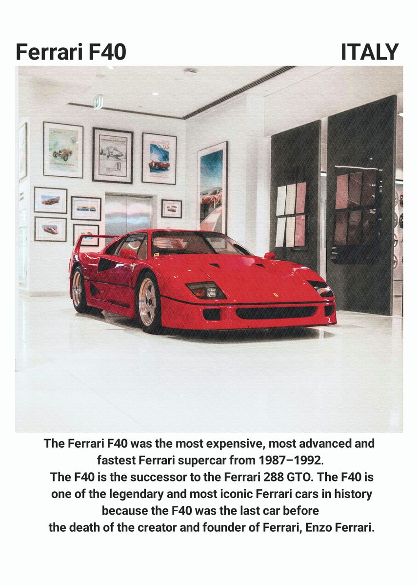 'Ferrari F40 Supercar' Poster, picture, metal print, paint by Brexmore ...