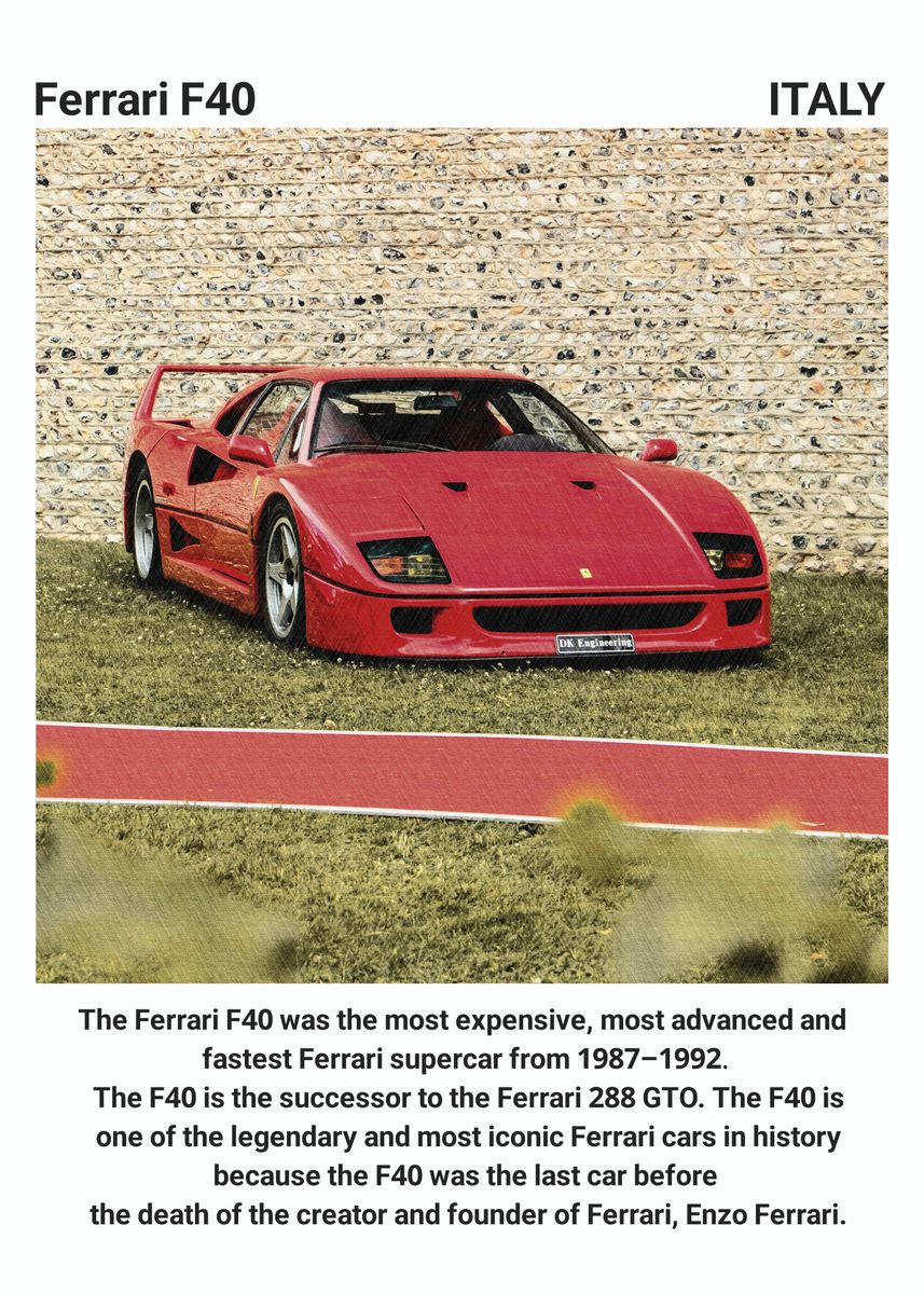 'Ferrari F40 Supercar' Poster, picture, metal print, paint by Brexmore ...