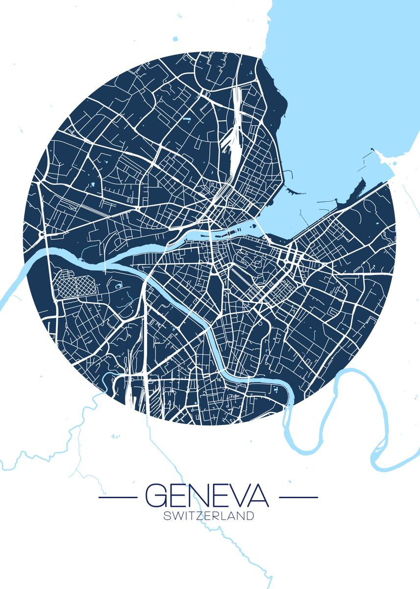 'Geneva City Map' Poster, picture, metal print, paint by MyDigitalMind ...